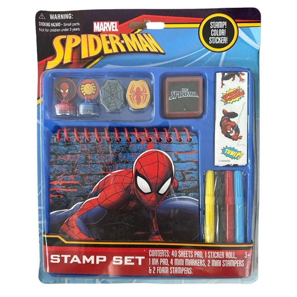 Marvel | Toys | Spider Man Stamp Set W4 Sheets Pad Sticker Roll 1 Ink ...
